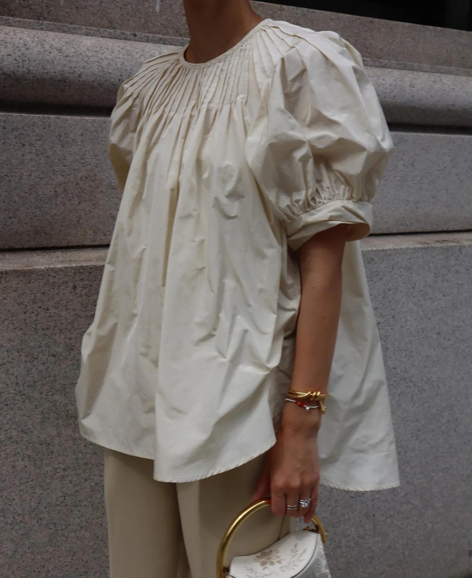 Kuzuwata Women Fashion Design Raglan Short Sleeve Pleated Round Neck ...