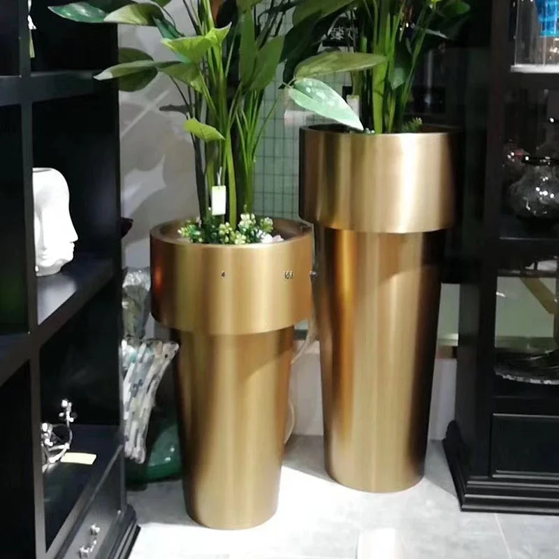 Home-decor-luxury-large-stainless-steel-gold-flower-pots-metal-floor ...