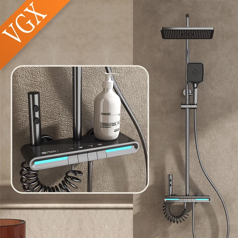 VGX Thermostatic Shower System Intelligent Digital Bathroom Shower Faucet Set Temperature ...