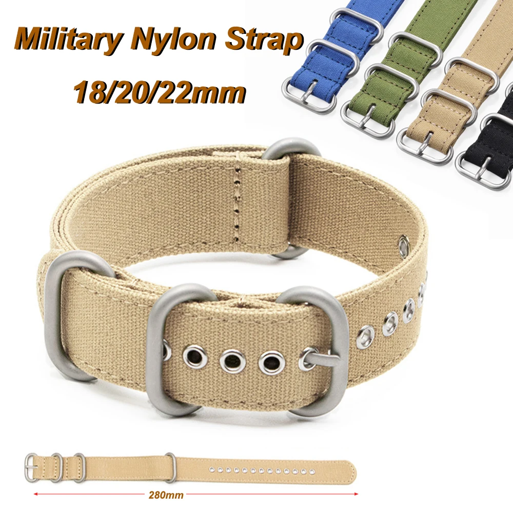High Quality Nylon Watch Strap 18mm 20mm 22mm Green Black Band Military ...
