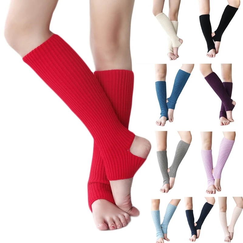 1 Pair Women Girls Ballet Dance Stirrup Leg Warmers Ribbed Knitted ...