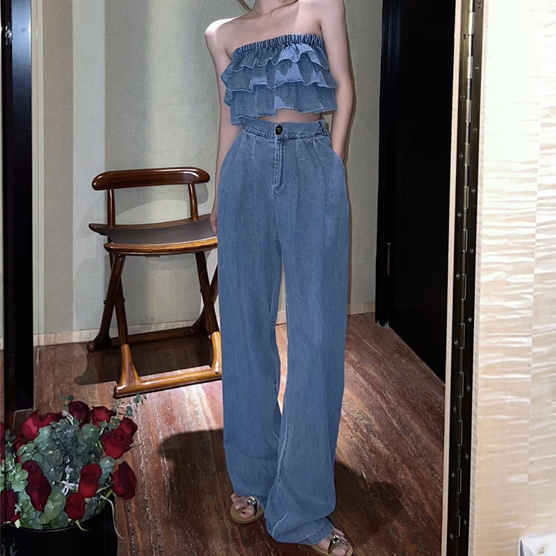 Women-Two-Pieces-Set-Fashion-Outfits-Elegant-and-Chic-Pant-Sets-Denim ...