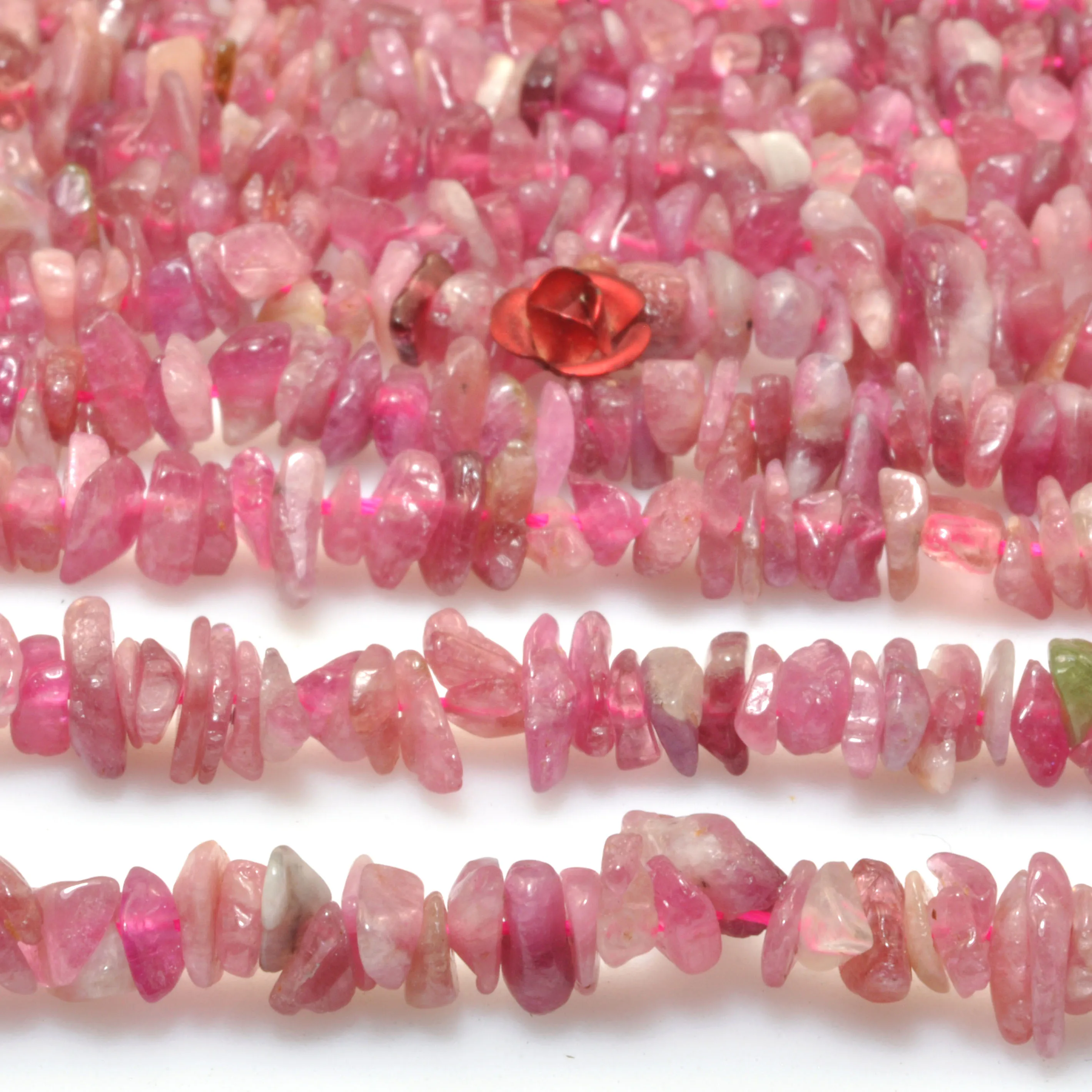 Natural Pink Tourmaline Stone Smooth Pebble Chip Beads For Jewelry ...