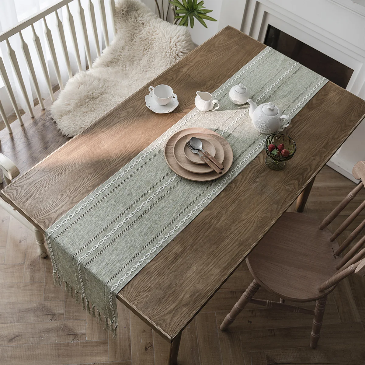Cotton-Linen-Blended-Table-Runner-Hand-woven-Tassels-Perfect-for ...