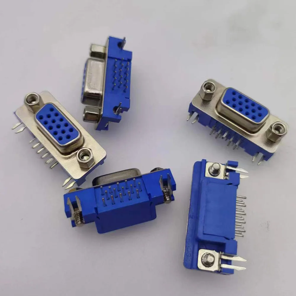 5-10PCS-VGA-Adapter-2-Port-DB15-DR15-Receptacle-3-Rows-Blue-Parallel-90 ...
