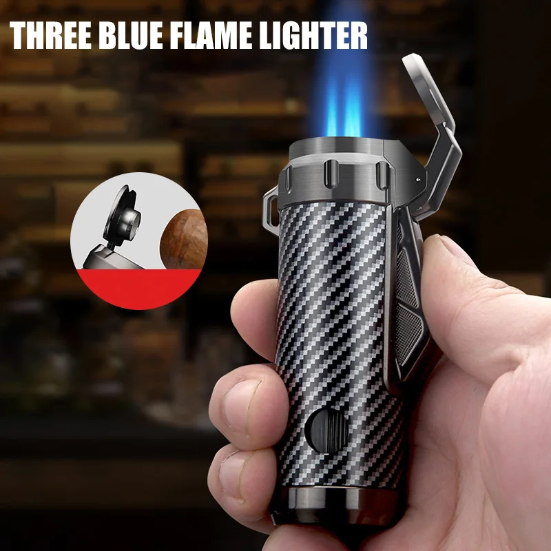 HONEST Three Blue Flame Cigar Lighter Side Press Ignition Automatic ...
