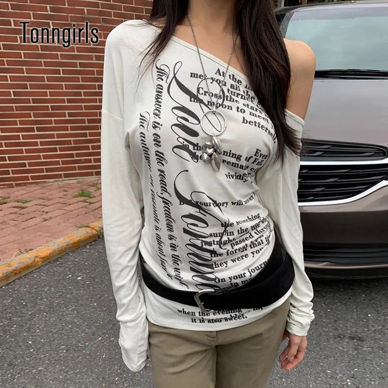 Tonngirls-Harajuku-Print-Letter-T-Shirt-Off-Shoulder-Graphic-Tops-Women ...