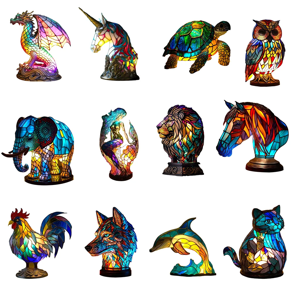 Colorful Animal Style Vintage Stained Glass Desk Lamps - CityMshop.com