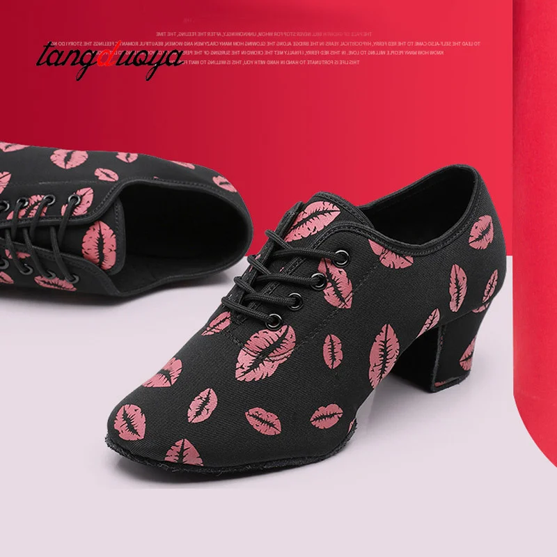 Red-lips-Ballroom-Dancing-Shoes-women-Dance-Sneakers-Chunky-Heel-3-5cm ...