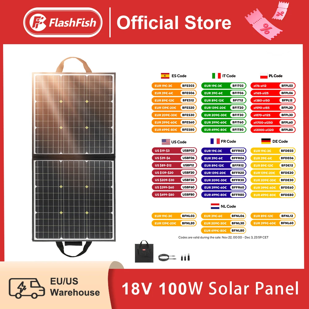 FF-Flashfish-100W-18V-Portable-Solar-Panel-5V-USB-Foldable-Solar-Cell ...
