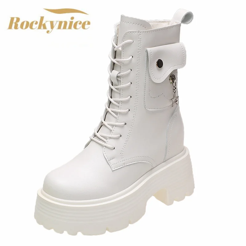 Botines Punk de felpa para Mujer, zapatos cálidos de tacón oculto de ...