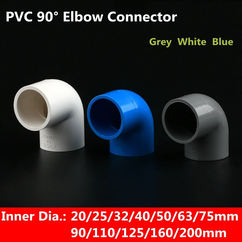 PVC-90-Degree-Water-Pipe-Fittings-Elbow-Connectors-20-25-32-40-50-63 ...