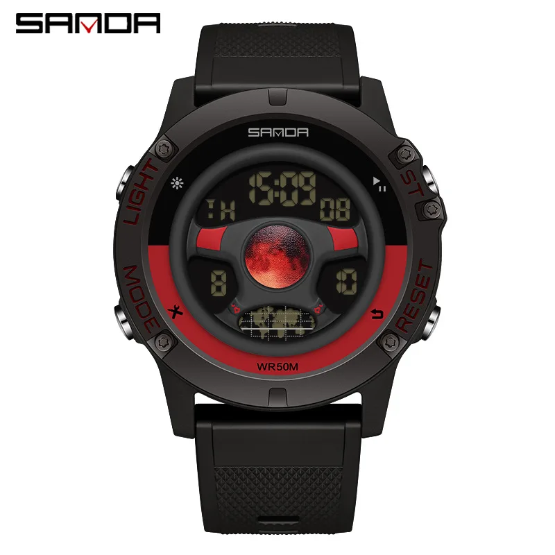 SANDA 9024 Men's Electronic Watch Steering Wheel Star Hollow Dial ...