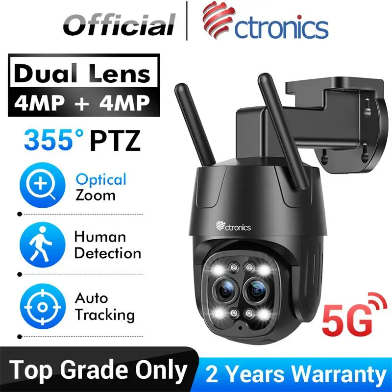 Ctronics 5G WiFi 4G Sim IP Camera Dual Lens Optical Zoom Outdoor 360 ...