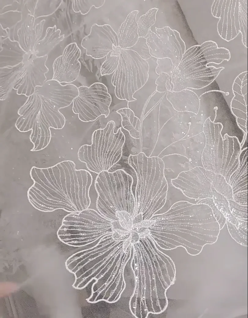 Soft-Embroidery-Flower-1Yard-Tulle-Mesh-Fabric-Clear-Sequins-Bride ...