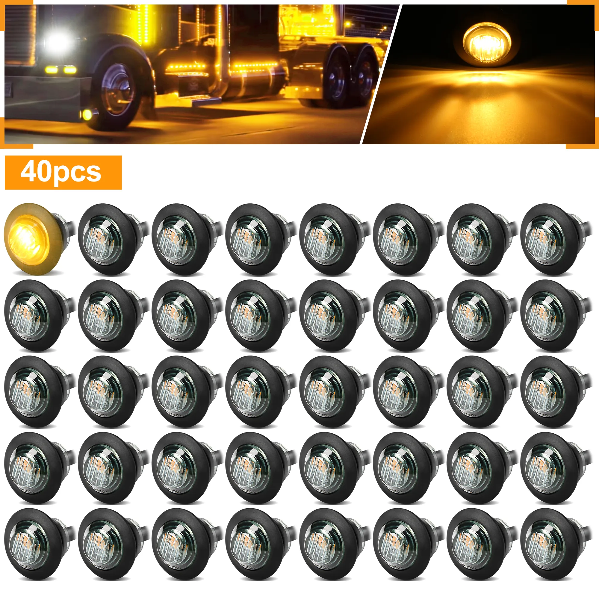 3/4" 12/24V Round LED Side Marker Car Lights Clearance Front Rear ...