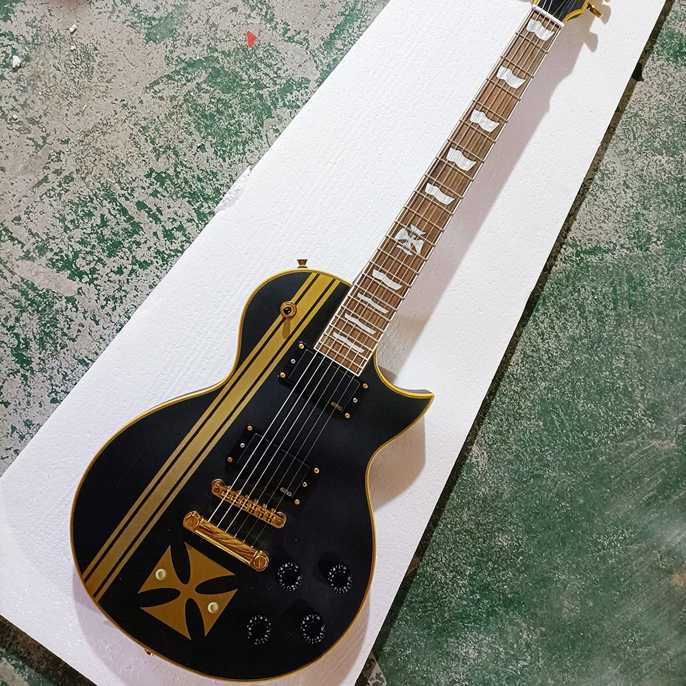 6-Strings-Matte-Black-Electric-Guitar-with-CROSS-Pattern-Rosewood ...