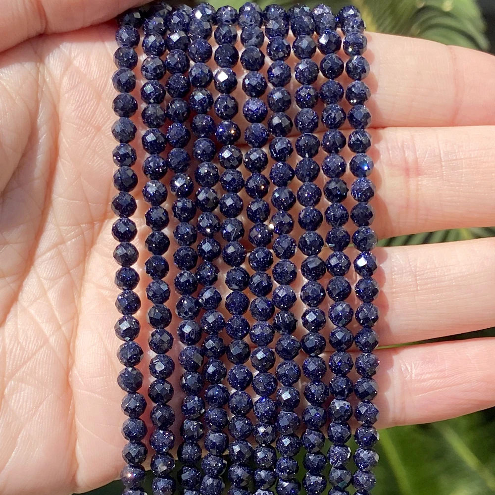 Natural Faceted Blue Sandstone Round Loose Spacer Stone Beads For ...