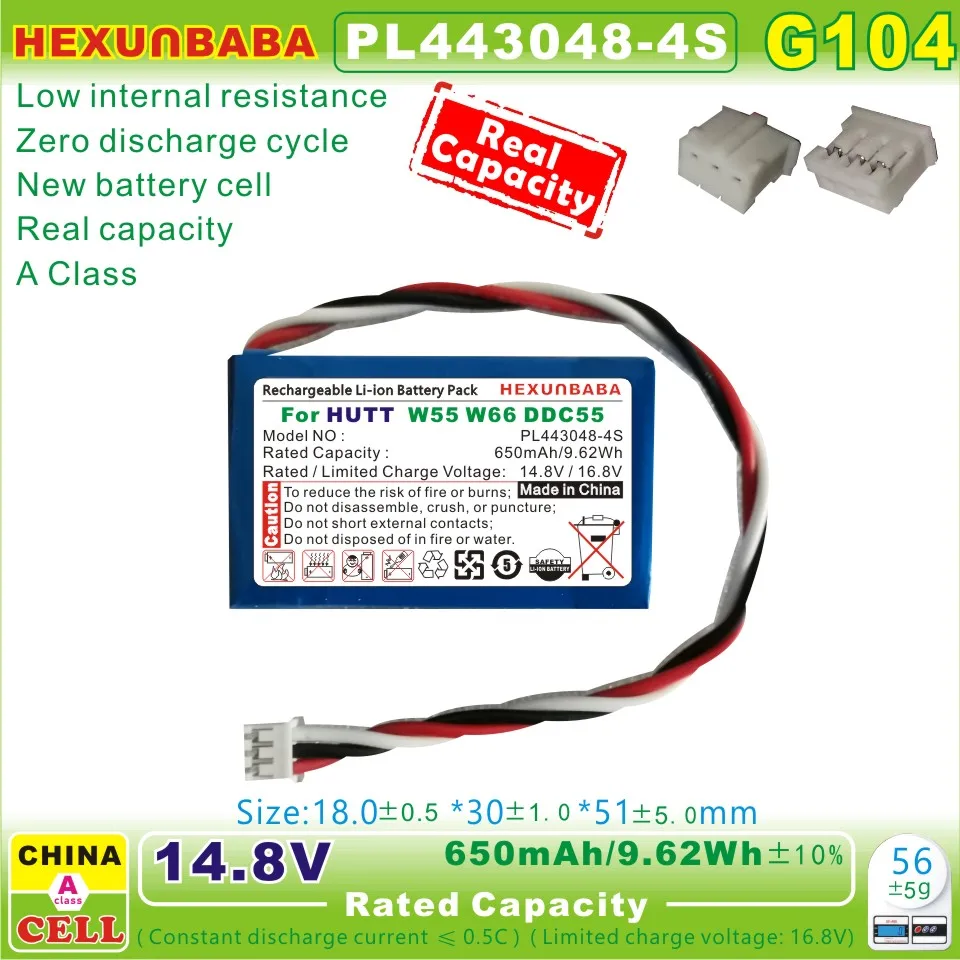 창 청소 로봇용 리튬 이온 배터리, PL443048-4S HUTT W55 W66 DDC55, G104, 14.8V, 650mAh