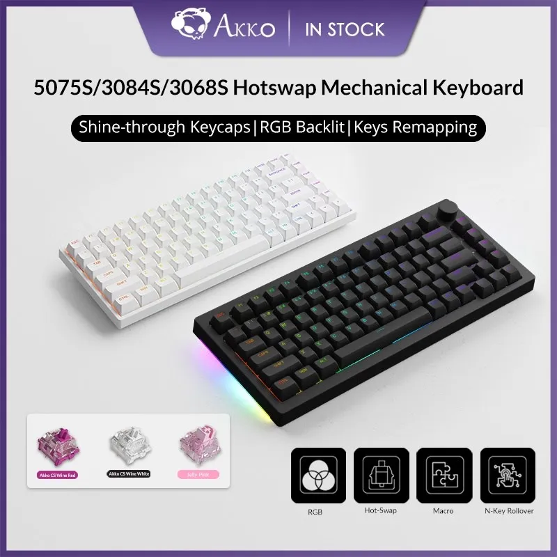 Akko Teclado mecánico para juegos, dispositivo con cable USB y perilla ...
