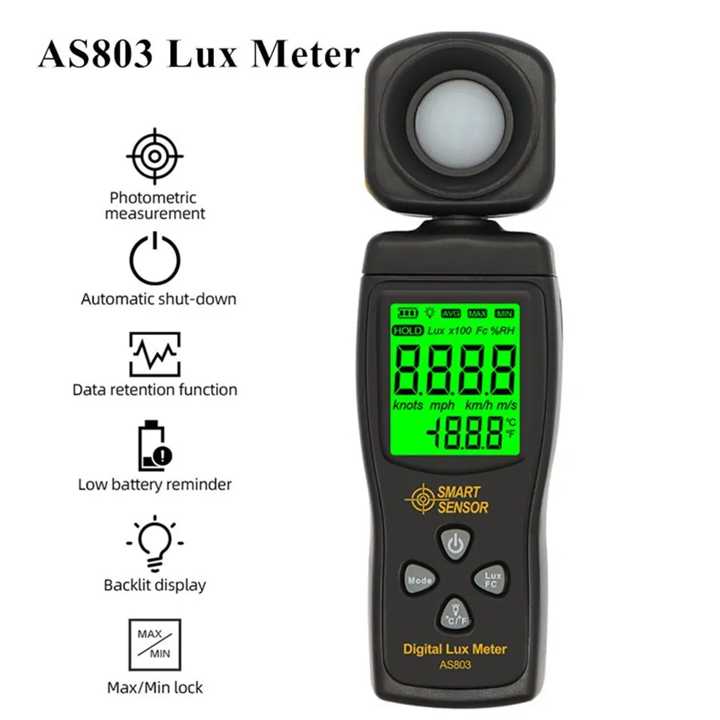 SMART SENSOR Mini Digital Lux Meter LCD Display Handheld Illuminometer ...