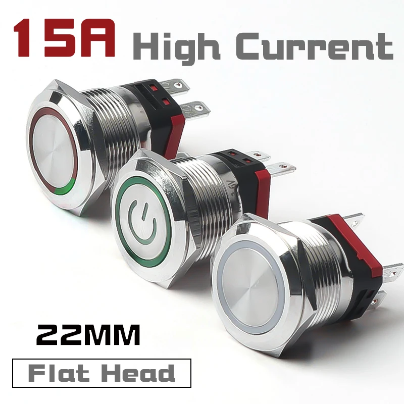 15A 22mm High Current 4pin 2NO Waterproof Metal Push Button Switch Led ...