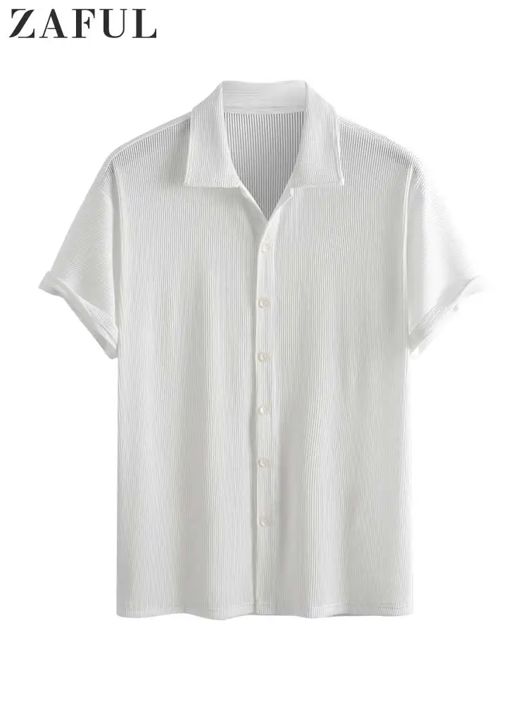 ZAFUL Short Sleeves Shirts for Men Solid Plain Textured Ribbed Shirt ...