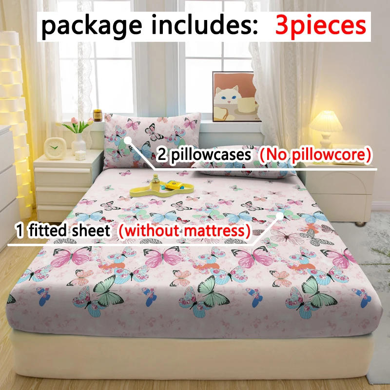 3-piece-Simple-modern-butterfly-pattern-matte-three-piece-fitted-sheet ...