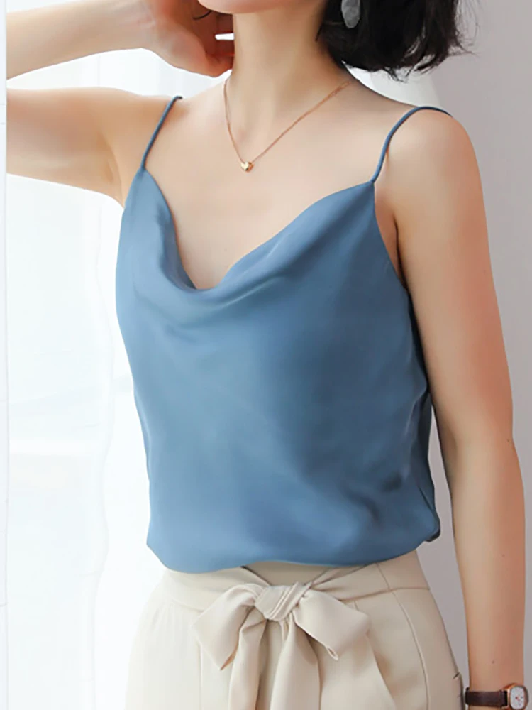 2026 Strap Silk Top Women Sexy Halter V Neck Sleeveless Crop Top Satin ...
