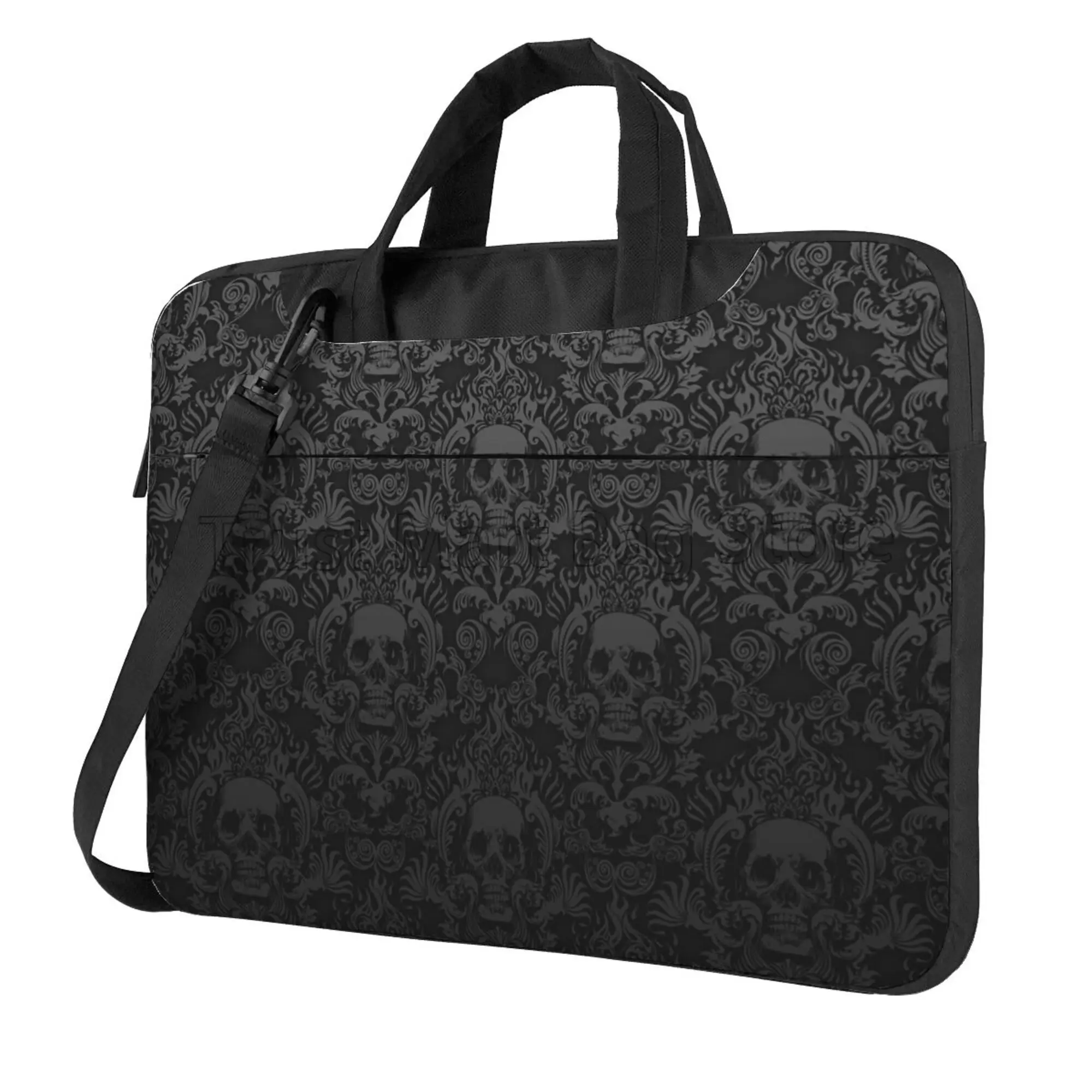 Gothic-Black-Skull-Damask-Laptop-Bag-Water-Resistant-Large-Laptop-Case ...