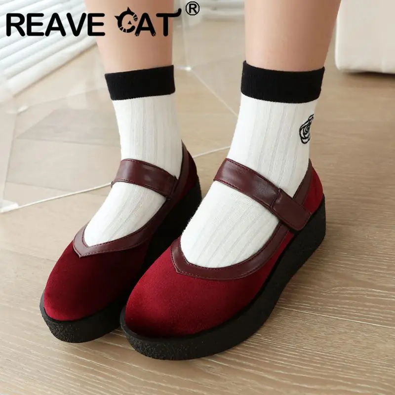 REAVE-CAT-Brand-Women-Pumps-Round-Toe-Platform-Thick-Mid-Heels-4cm-Hook ...