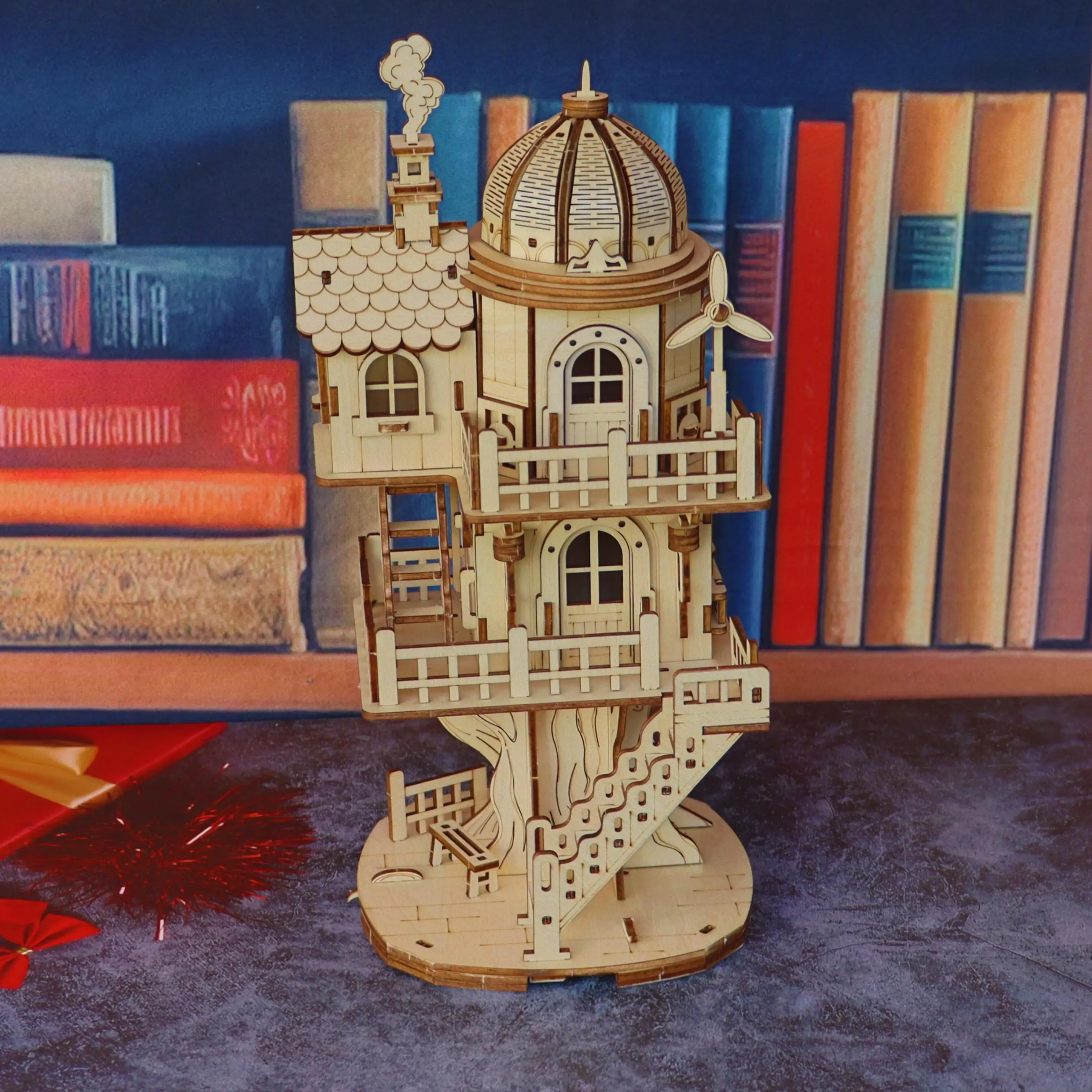 3D wooden puzzle model of treehouse, wooden forest cottage villa, multi ...