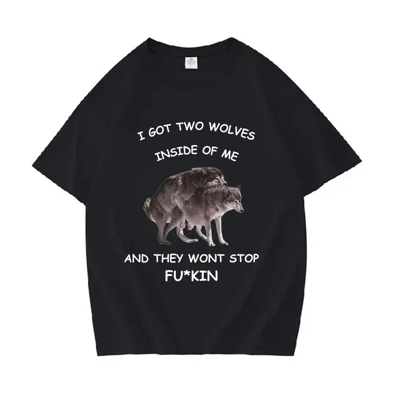 Two-wolves-in-me-funny-meme-T-shirt-men-s-fashion-retro-short-sleeve-T ...