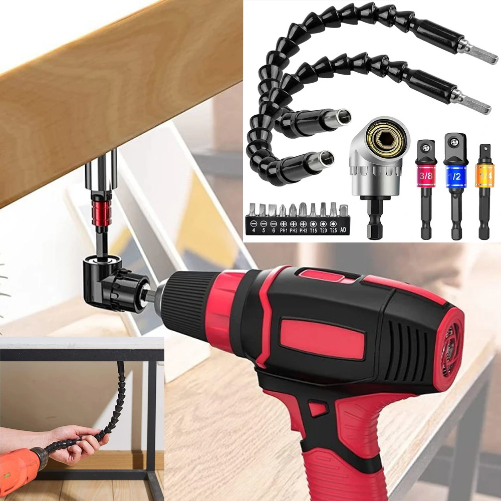 Flexible-Drill-Extension-Hex-Shank-Drill-Nut-Driver-Bit-Set-Bendable ...