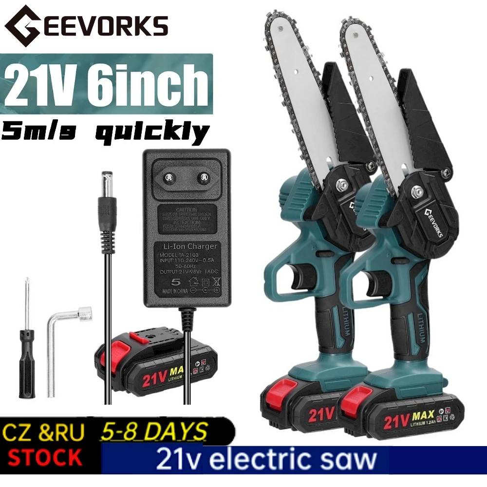 Mini motosierra eléctrica inalámbrica, herramienta de carpintería recargable, 21V, 1,2-1.5Ah ...