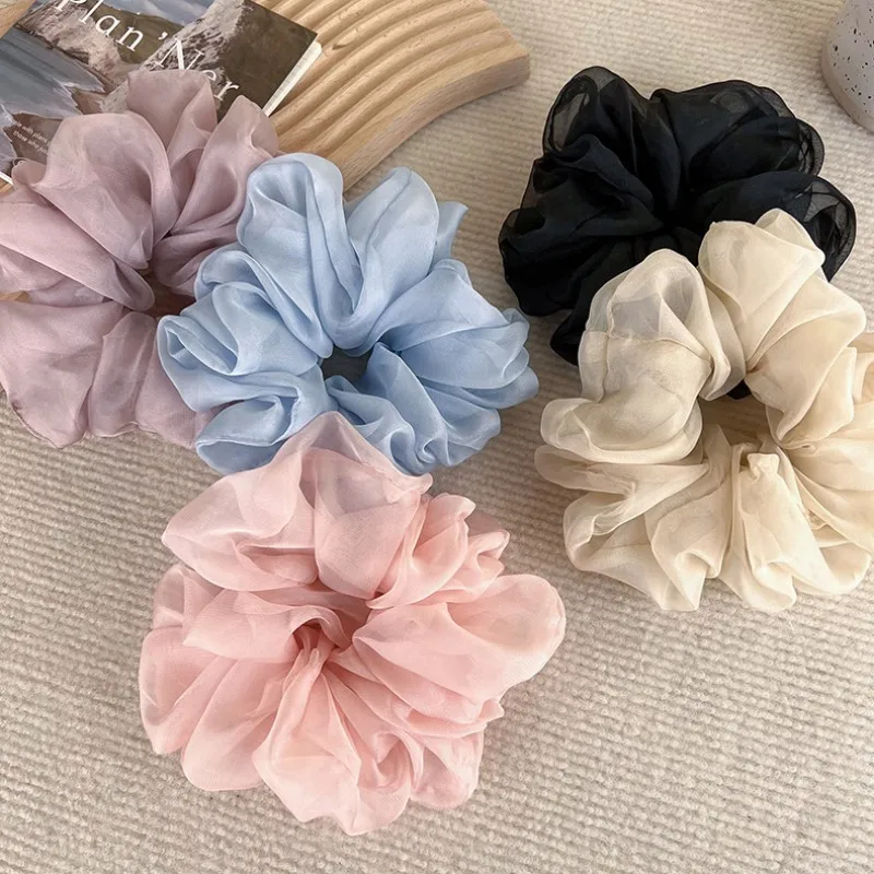 Fashion Oversized Soft Organza Scrunchies Women Solid Color Big Elastic ...