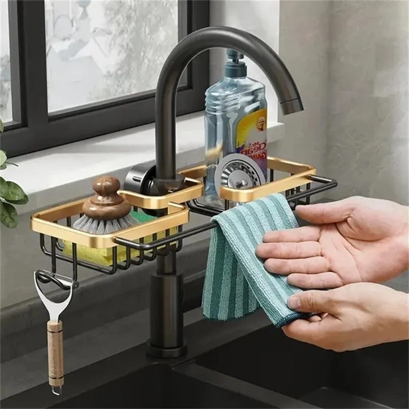 Kitchen Sink Drain Rack Space Aluminum Adjustable Shelf Sponge Soap ...