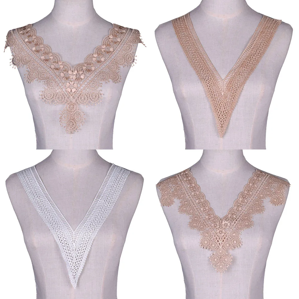 1Pc V Neck Embroidered Lace Neckline Collar Guipure Applique Trims ...