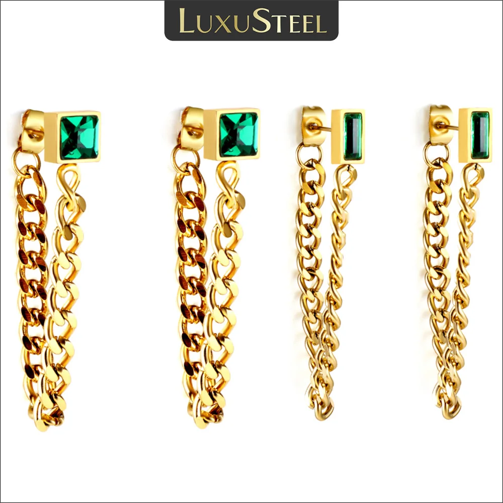 LUXUSTEEL-Miami-Curb-Chain-Dangling-Earrings-For-Women-Girls-Green ...