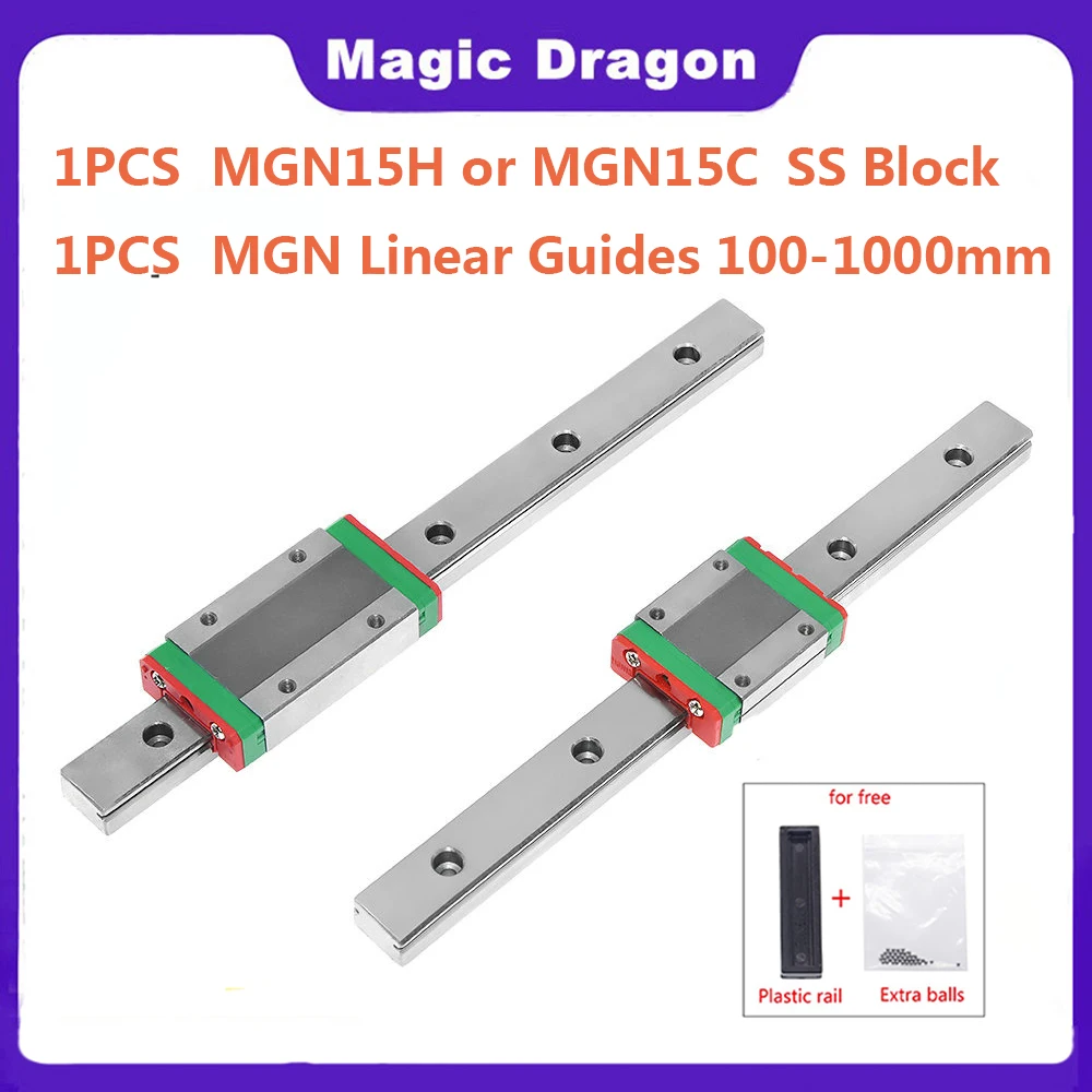 15MM MGN15 L from100mm to 1000mm 1PC Linear Rail+1PC MGN15H or MGN15C Block Linear Guide Rail ...