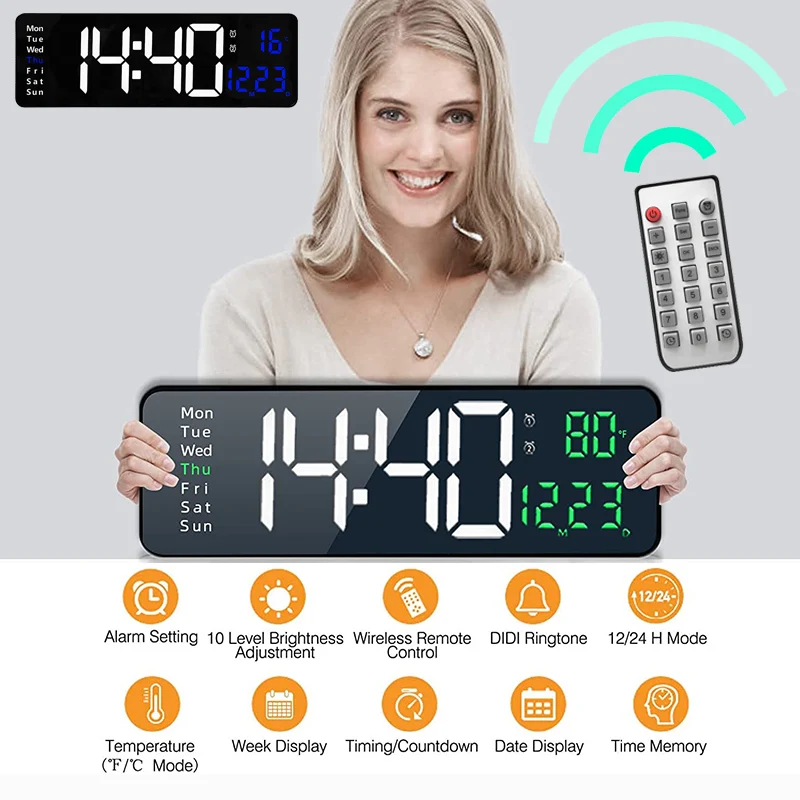 Reloj de pared Digital grande con Control remoto, Relojes LED ...