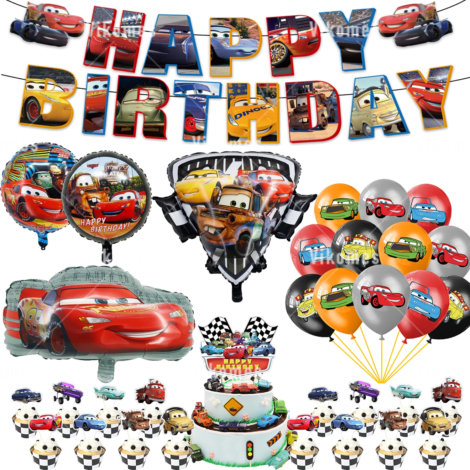 Cars-Balloons-Lightning-Mcqueen-Party-Decoration-Happy-Birthday-Banner ...