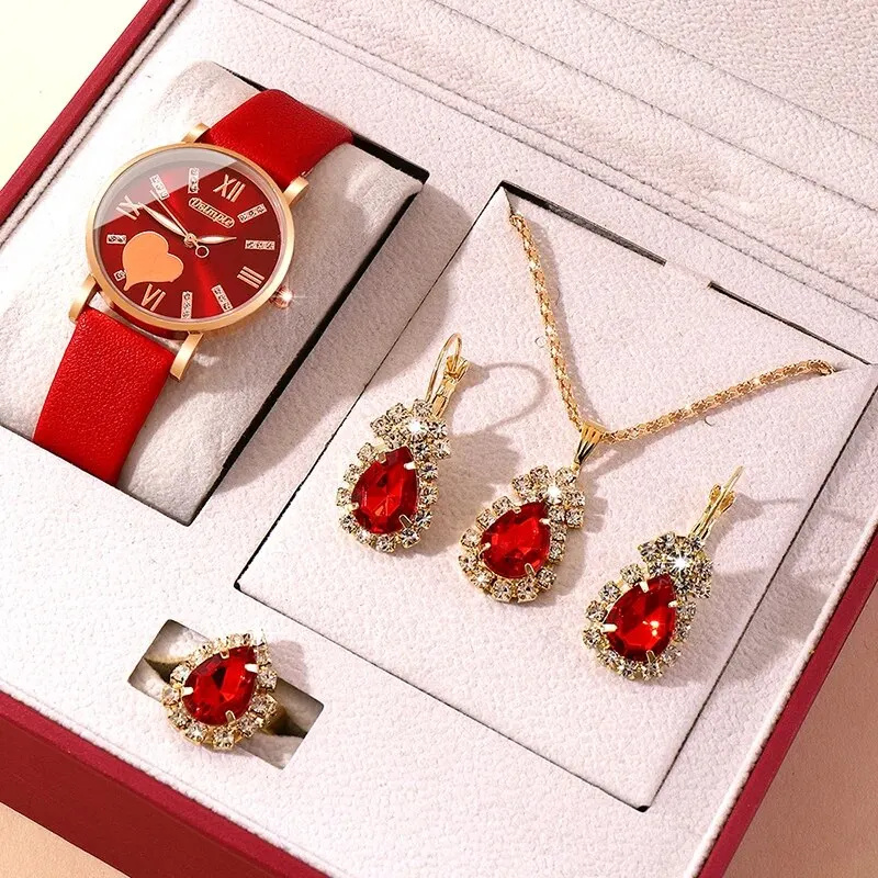 6PCS-Set-Fashion-Women-Quartz-Watch-Heart-Dial-Classic-Ladise-Watches ...
