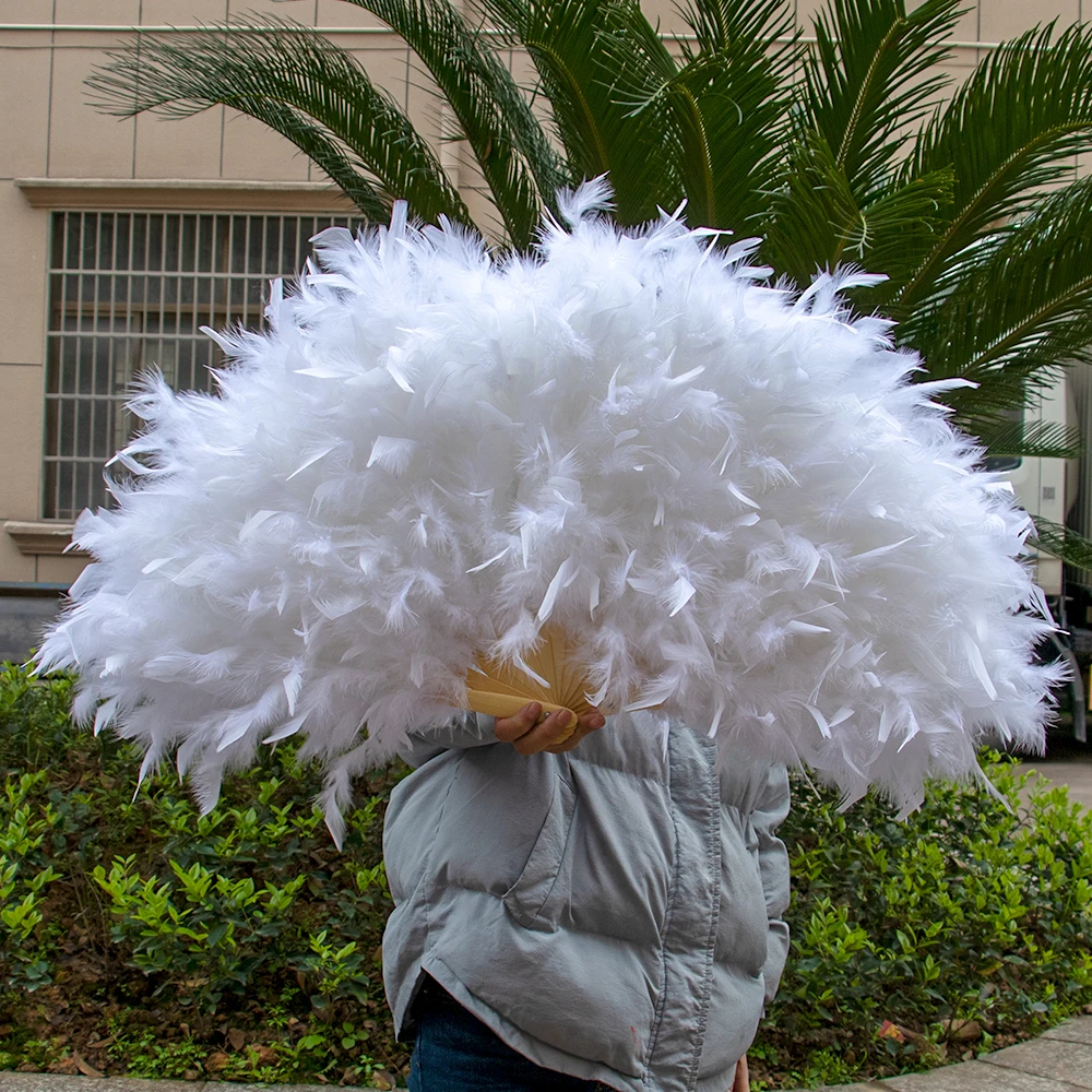 13 Bones White Turkey Feather Fans Dance Folding Soft Fluffy Hand Held ...