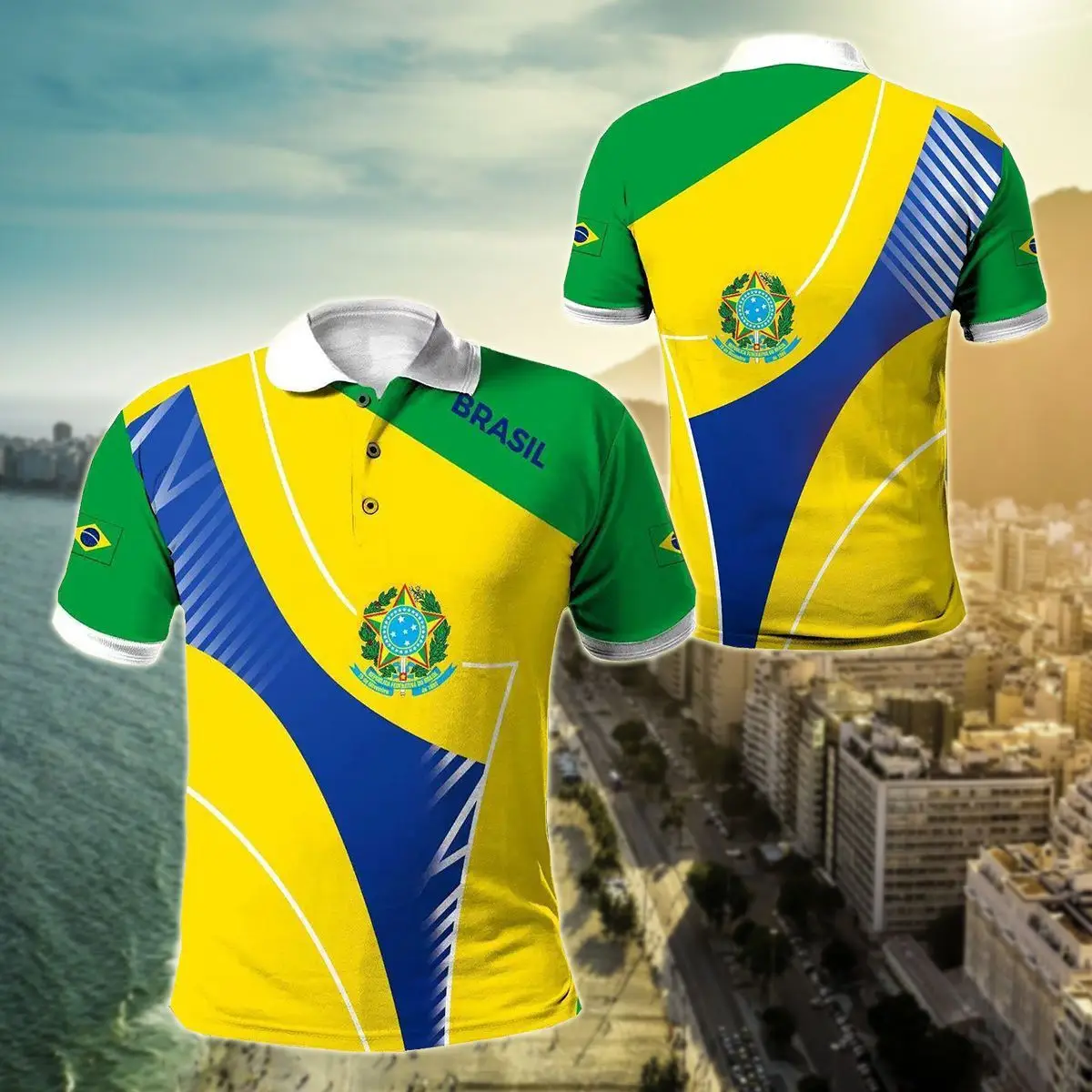 Polo-personalizado-con-bandera-de-Brasil-y-abrigo-de-brazos-para-hombre ...