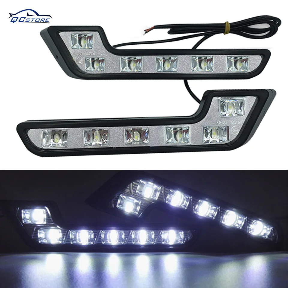 2Pcs L Shape Driving Lamp Daytime Running Fog Light Waterproof Car LED Lamp 6LED DRL Strip ...