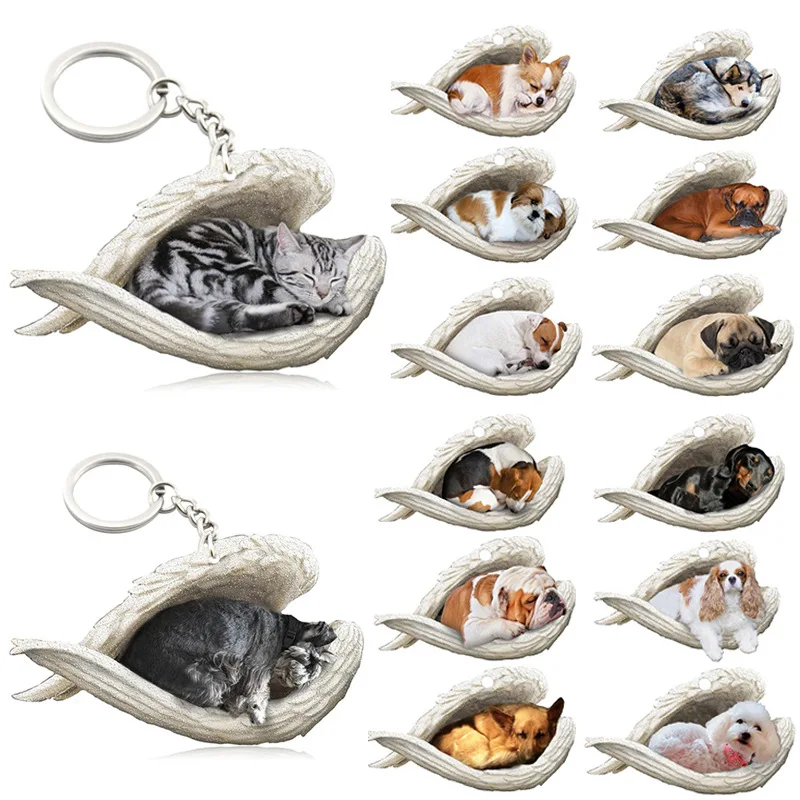 1-Piece-99-Style-Dog-And-Cat-Sleeping-Angel-Pendant-Bag-Key-Chains-Car ...