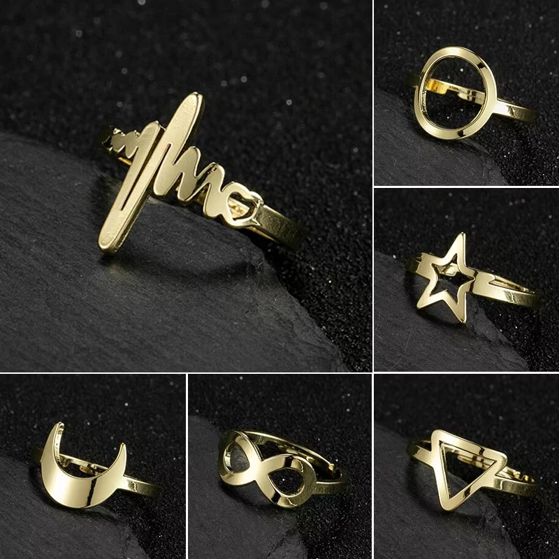 New Romantic Love Heart Finger Rings for Girls Simple Geometric Round ...