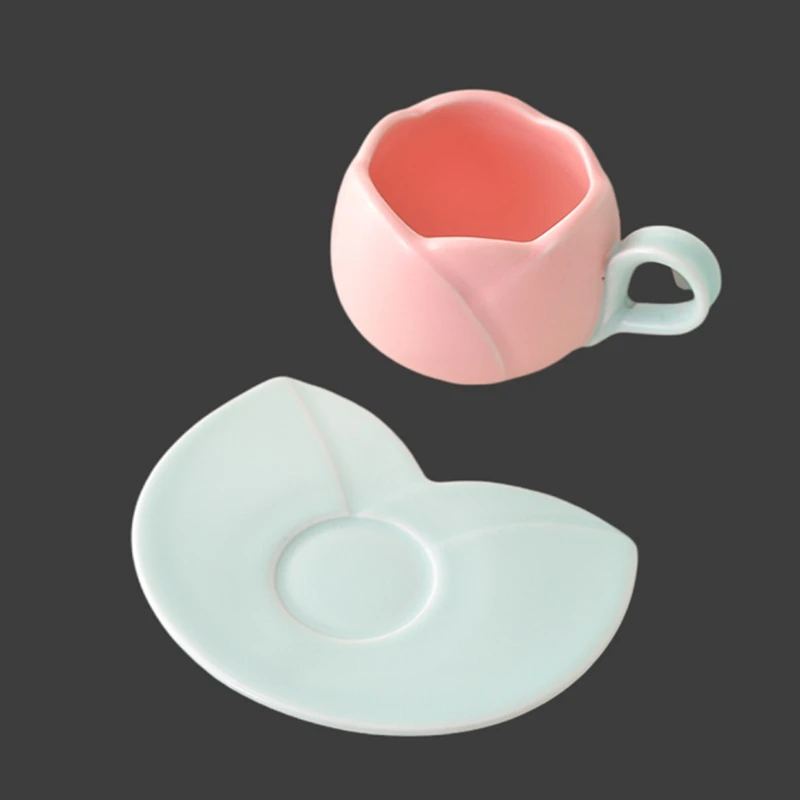 Ceramic Cup Dish Cute Tulip Ceramics Mugs Flower-shaped Coffee Milk ...