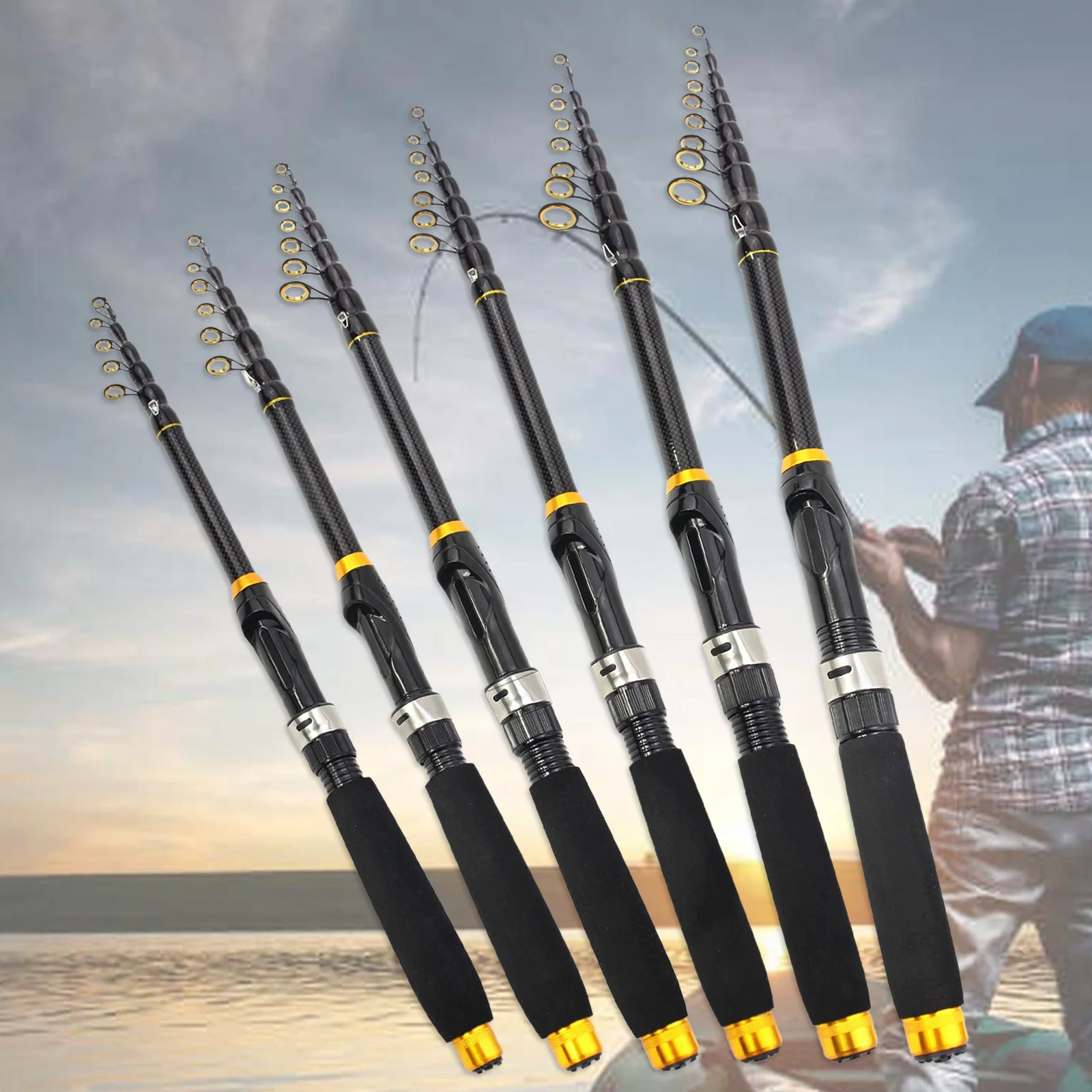 1.8m-3.6m Carbon Fiber Fishing Rod Short Pocket Portable Spinning Rod ...